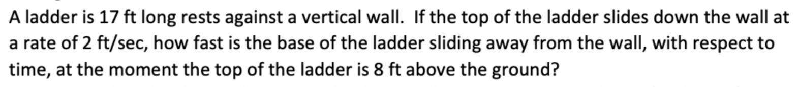 Solved A ladder is 17 ft long rests against a vertical wall. | Chegg.com