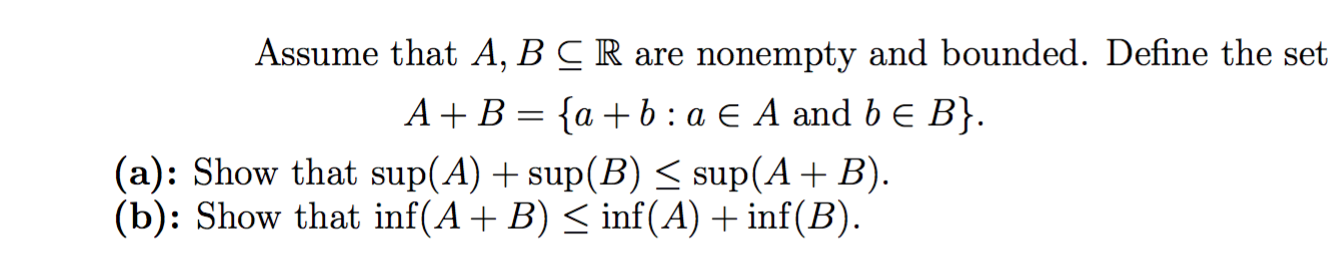 Solved Assume that A, B CR are nonempty and bounded. Define | Chegg.com