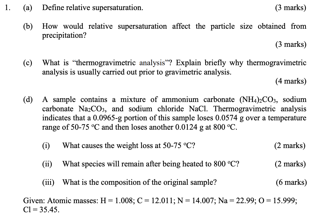 (a) Define relative supersaturation. (b) How would | Chegg.com