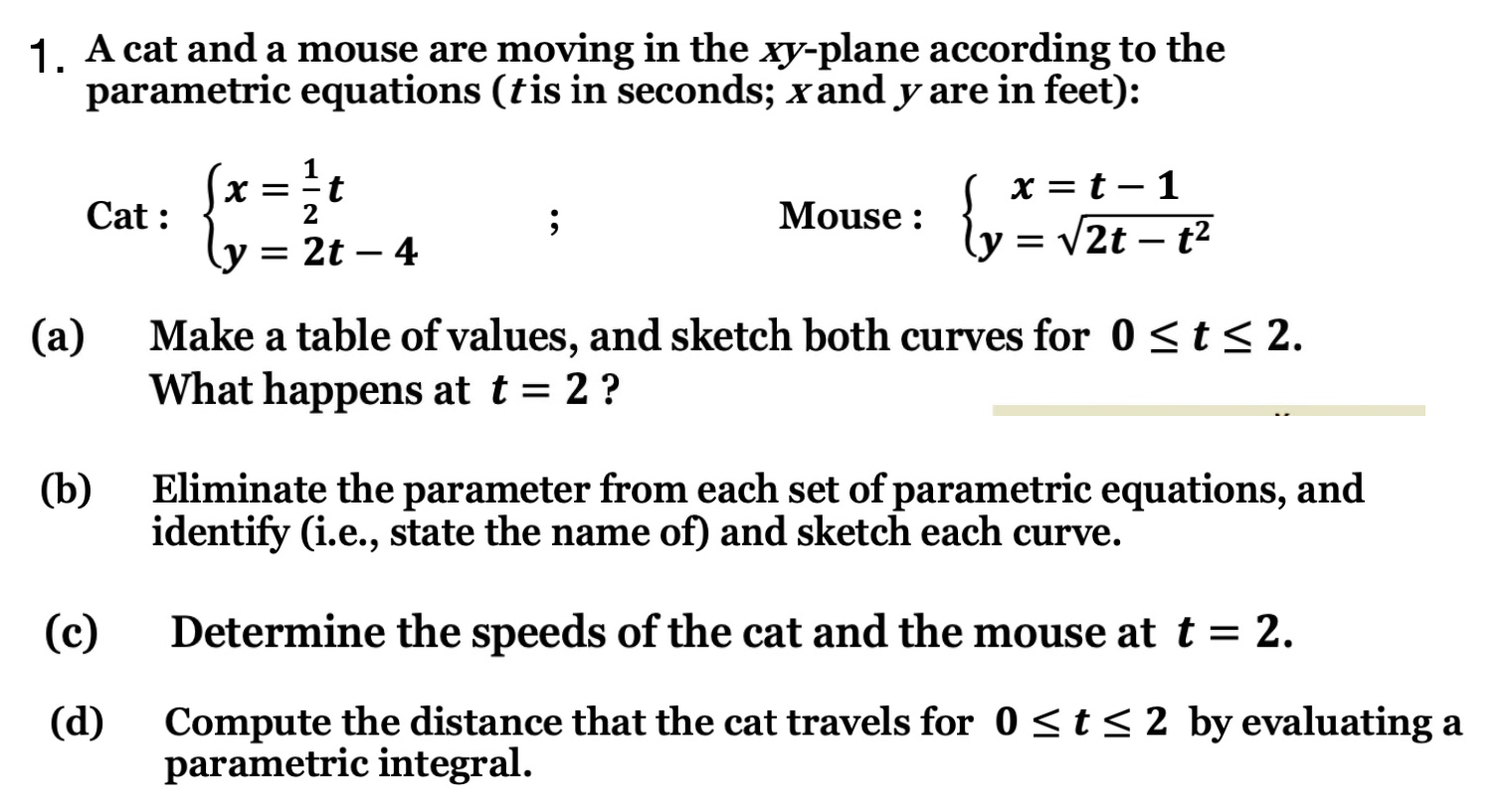 Solved 1. A cat and a mouse are moving in the xy-plane | Chegg.com