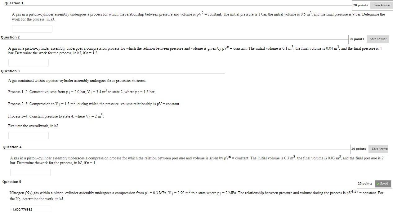 Solved work for the process, in kJ. Question 2 bar. | Chegg.com