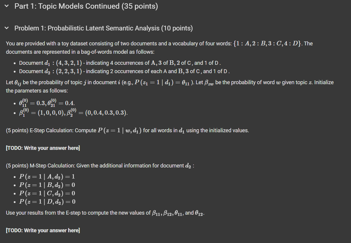 Solved Part 1: Topic Models Continued (35 ﻿points) ﻿Problem | Chegg.com