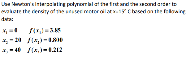 Solved Use Newton's interpolating polynomial of the first | Chegg.com