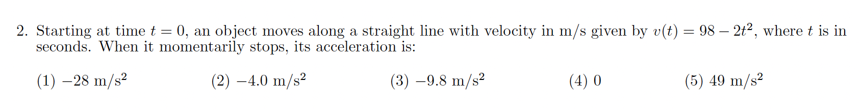 2 Starting At Time T 0 An Object Moves Along A
