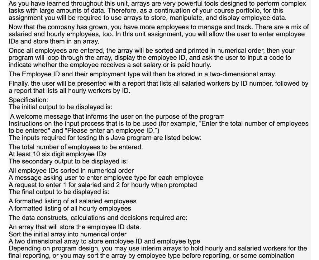 Solved In Java language, using arrays. Intro. give as much | Chegg.com