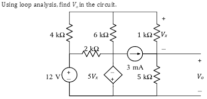 Solved Using loop analysis, find Vo in the circuit. | Chegg.com