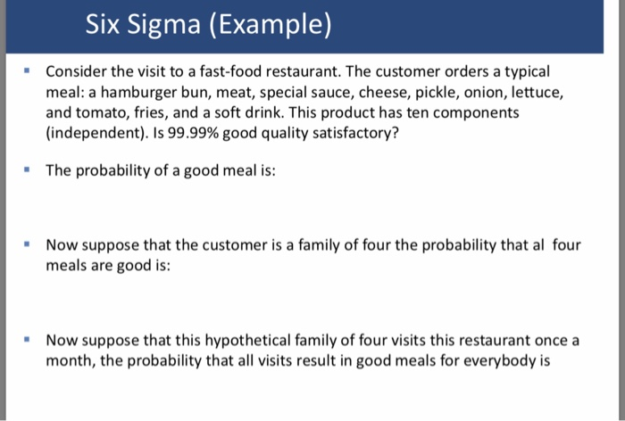 Solved Six Sigma (Example) Consider the visit to a fast-food | Chegg.com