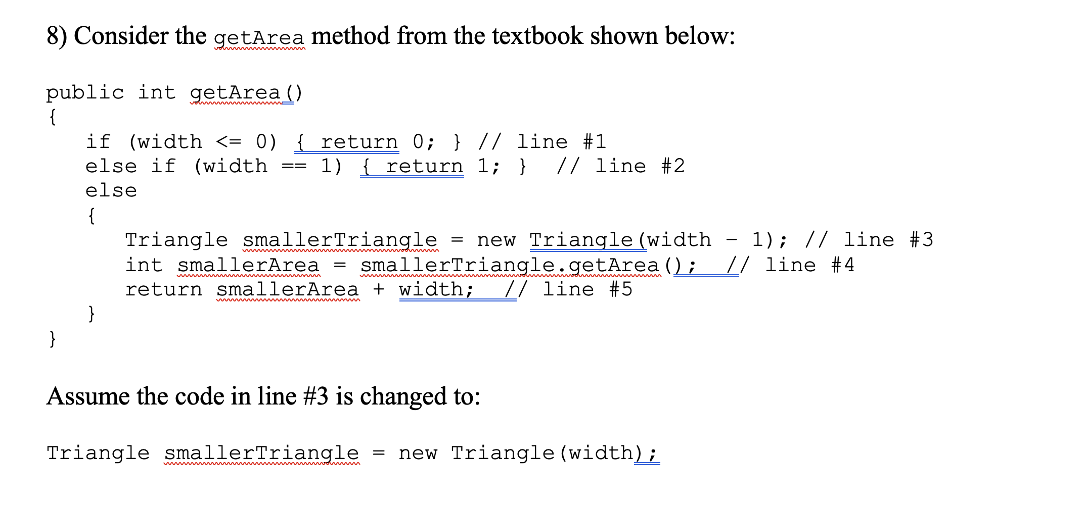 Solved Consider the getArea method from the textbook shown | Chegg.com