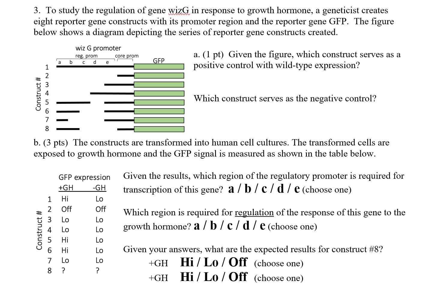 Solved 3. To study the regulation of gene wizG in response | Chegg.com