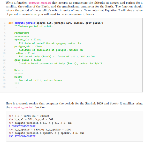 Solved On python, write a function compute_period that | Chegg.com