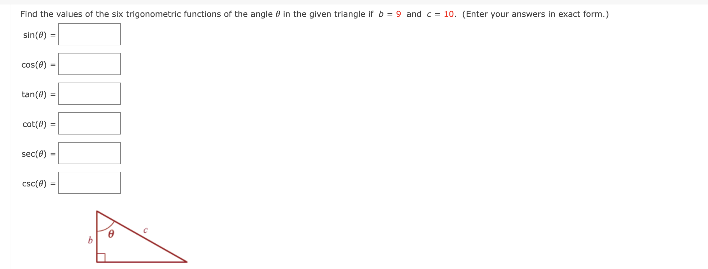 Solved Find the values of the six trigonometric functions of | Chegg.com