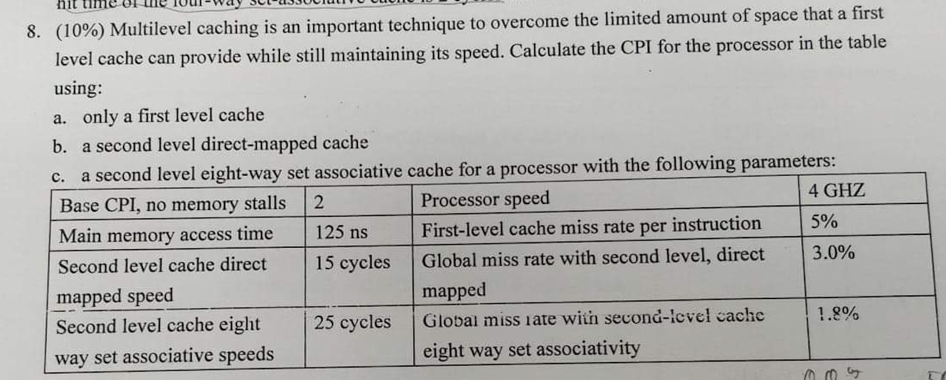 Solved hit C. 8. (10%) Multilevel caching is an important | Chegg.com