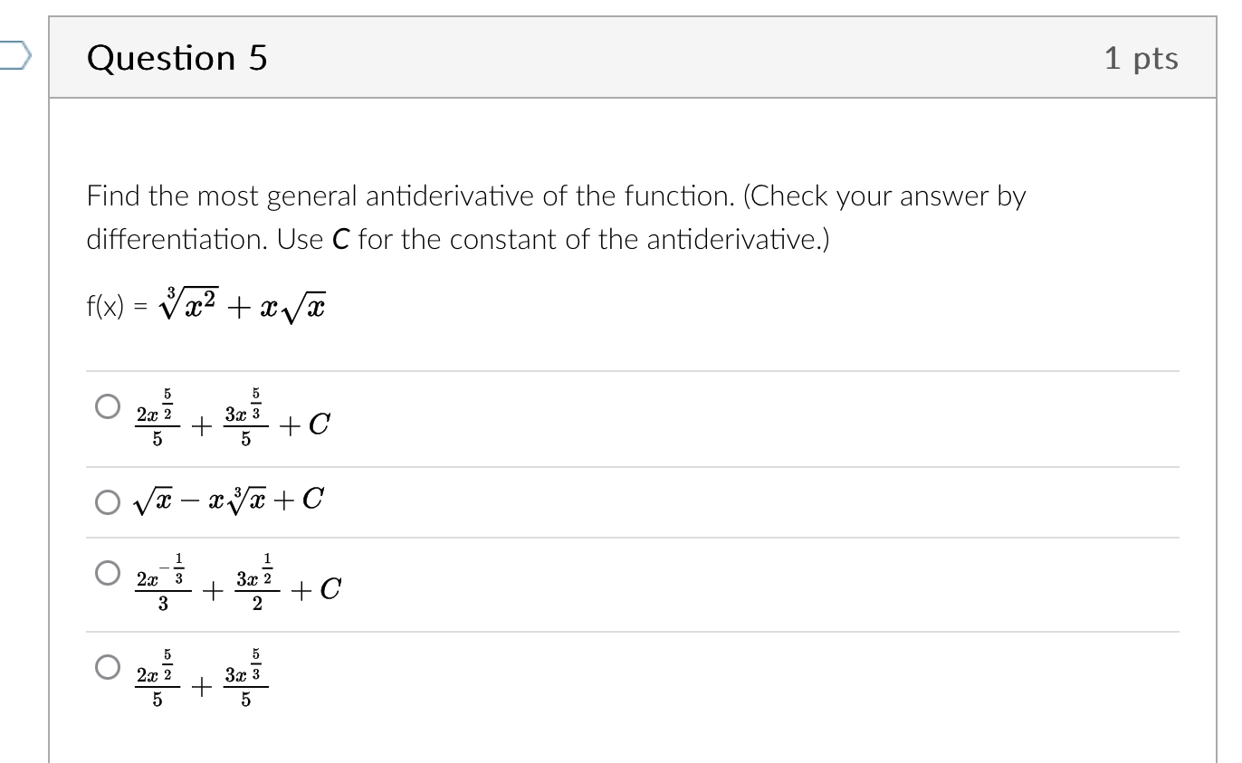 Solved Question 5Find the most general antiderivative of the | Chegg.com