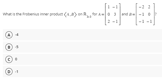 Solved What is the Frobenius inner product A,B on R3×3 for | Chegg.com