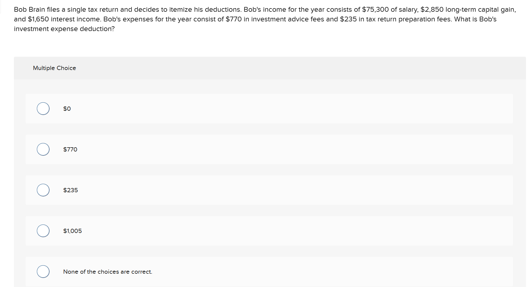 Solved Bob Brain files a single tax return and decides to | Chegg.com