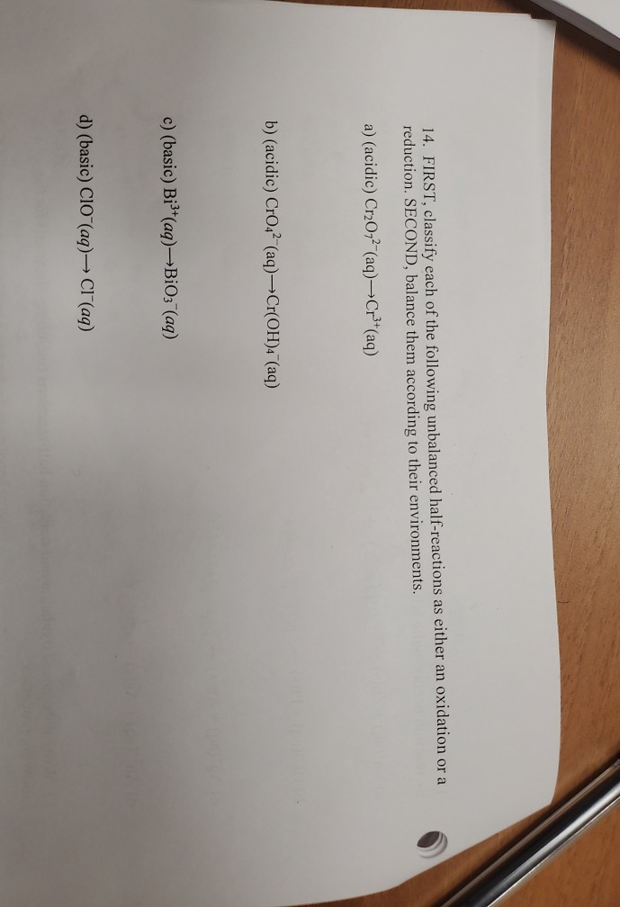 Solved 14. FIRST, classify each of the following unbalanced | Chegg.com