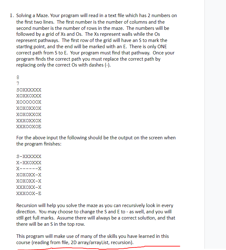 Solved IN JAVA, mazes will be given in form of a text file, | Chegg.com