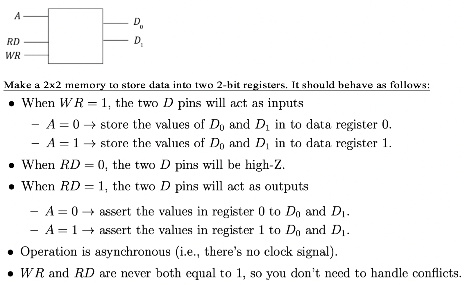 Solved RD WR Make a 2x2 memory to store data into two 2-bit | Chegg.com