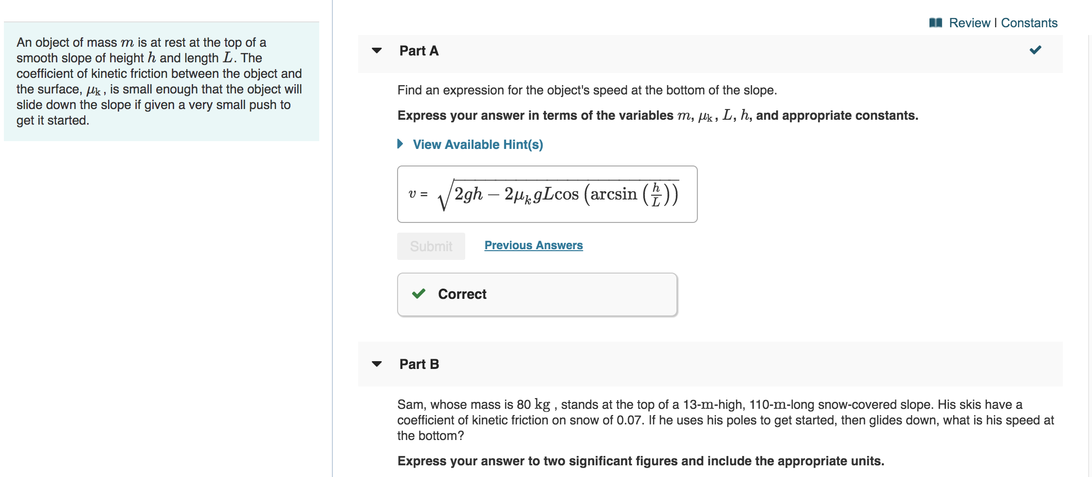 Solved Review | Constants Part A An object of mass m is at | Chegg.com