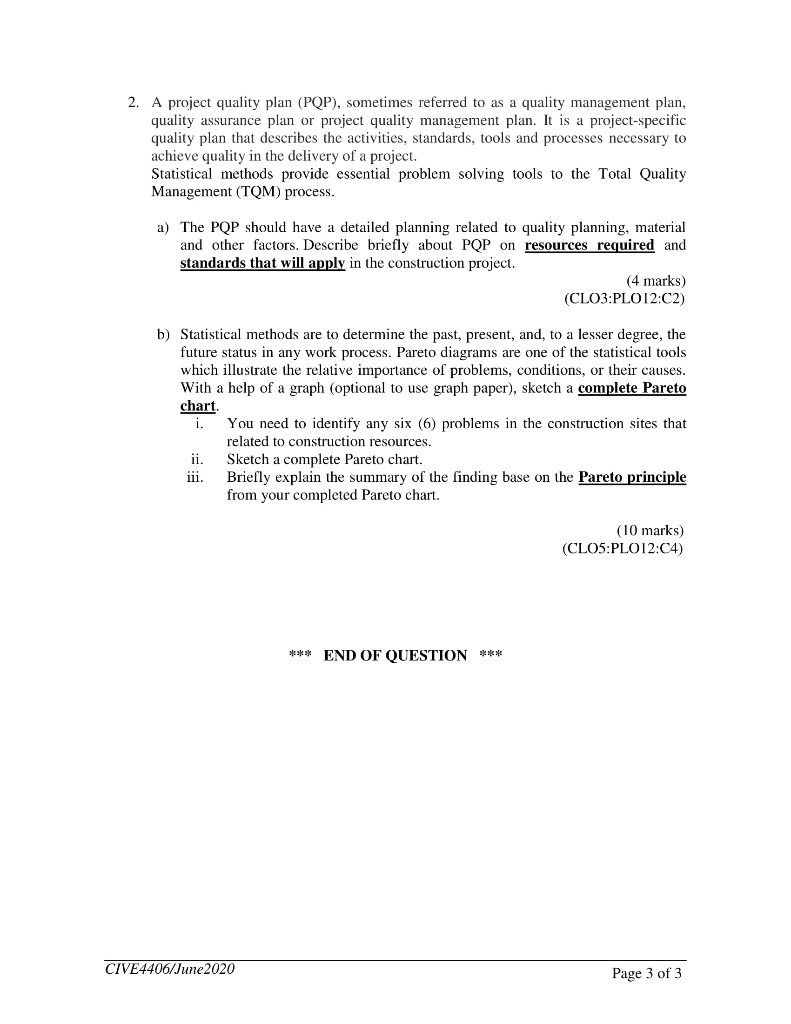 2. A project quality plan (PQP), sometimes referred | Chegg.com