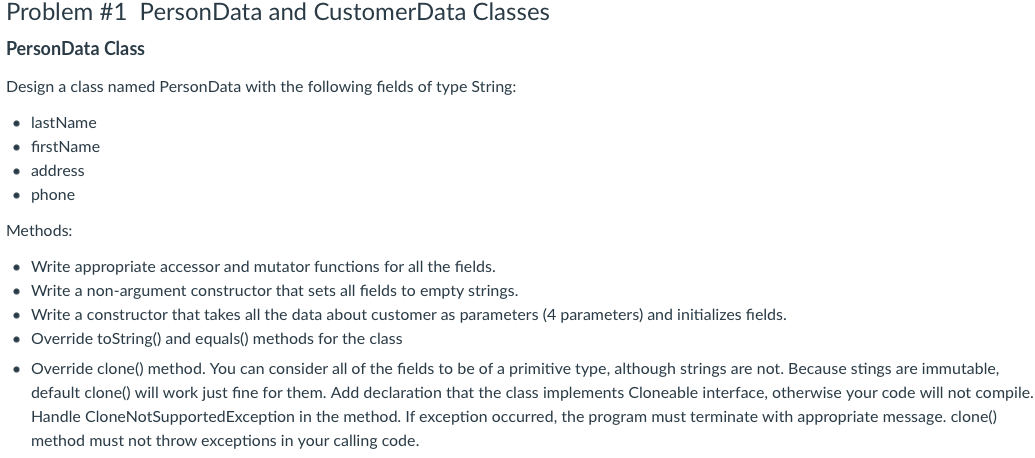 Solved Problem #1 Person Data and CustomerData Classes | Chegg.com