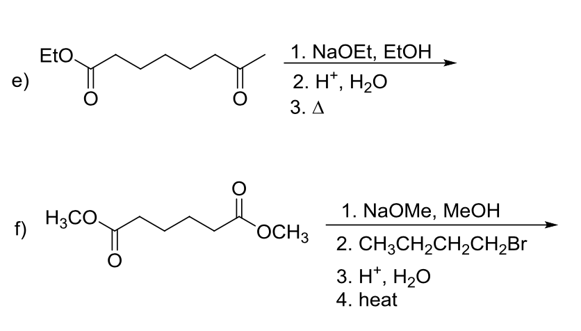 Solved FIO 1. NaOEt. EtOH e) 2. H7, H20 3. A f) Hzco OCH3 1. | Chegg.com