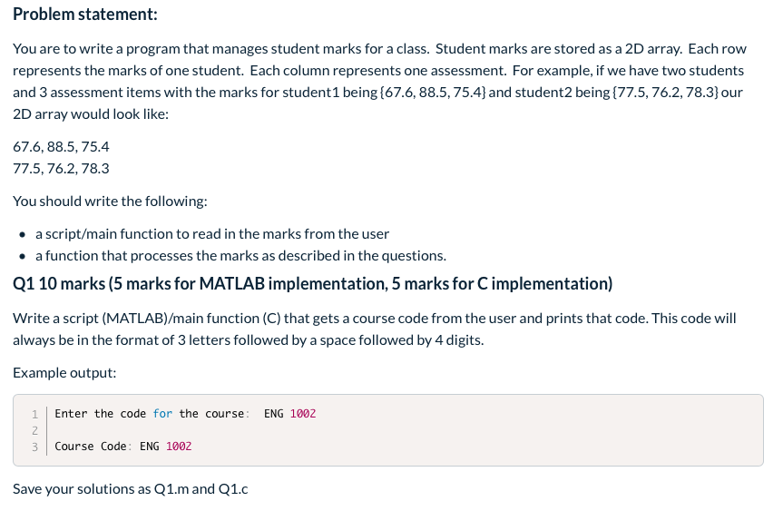 Solved SOLUTIONS NEEDED ONLY FOR MATLAB. Q1 10 marks Write | Chegg.com