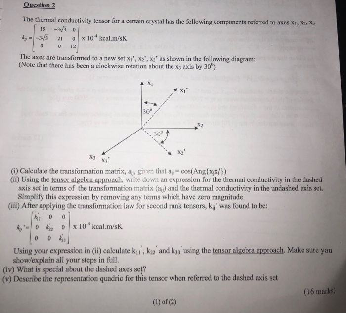 Solved Question 2 The thermal conductivity tensor for a | Chegg.com