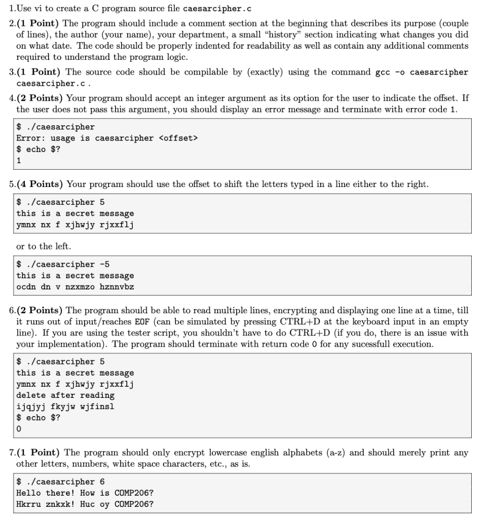 Solved 1 Use Vi To Create A C Program Source File