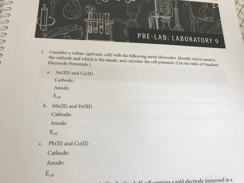 Solved PRE-LAB: LABORATORY 9 Consider a voltaic (galvanic | Chegg.com