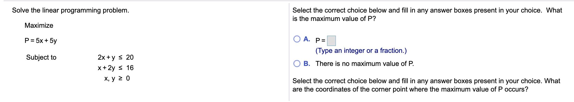 Solved Solve the linear programming problem. Select the | Chegg.com