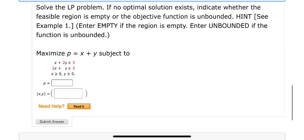 Solved Solve the LP problem. If no optimal solution exists, | Chegg.com
