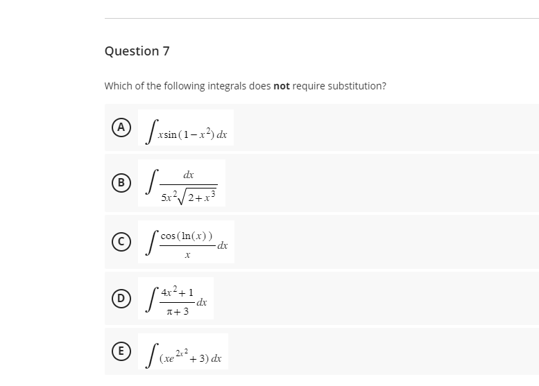 Solved Which of the following integrals does not require | Chegg.com
