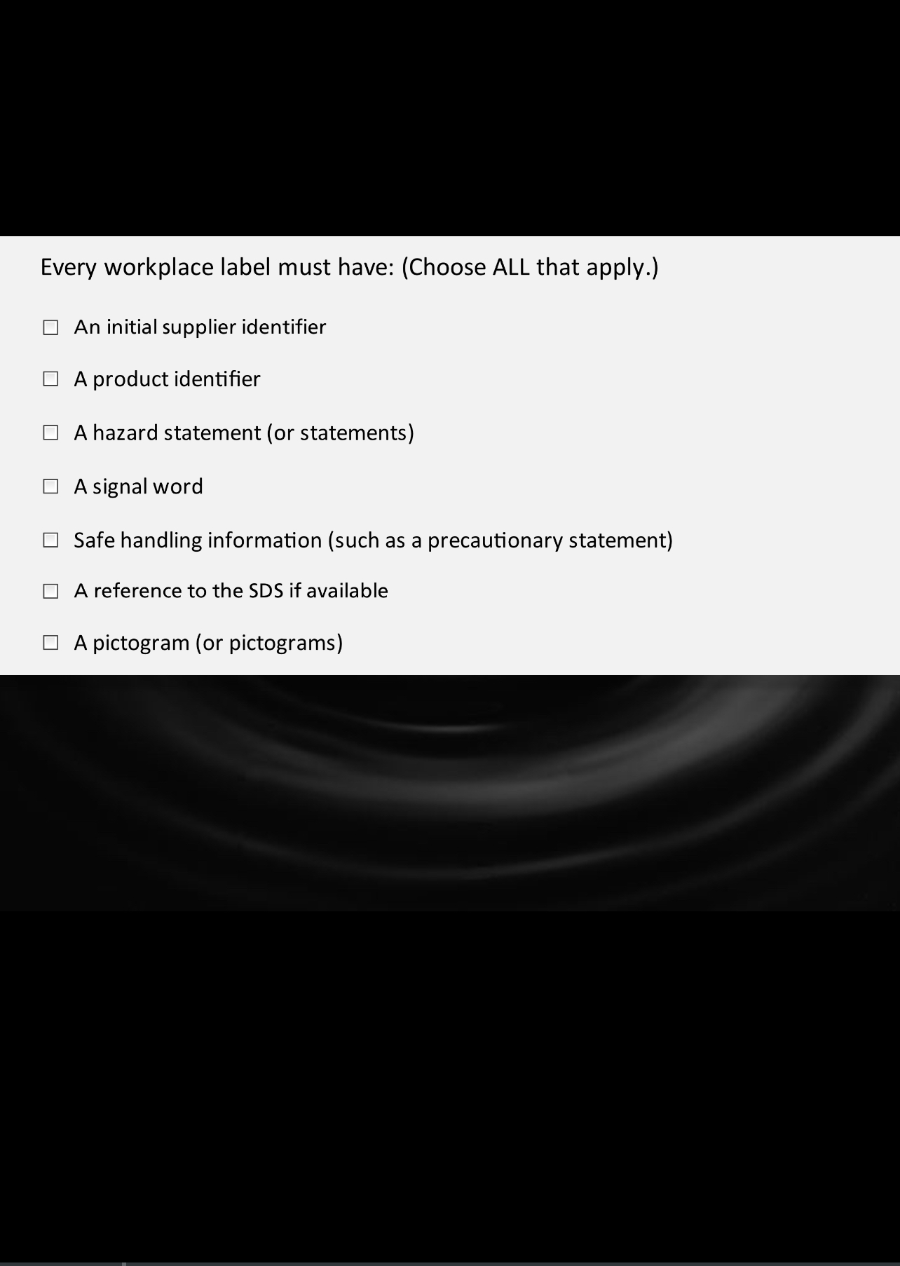 Solved Every workplace label must have: (Choose ALL that | Chegg.com