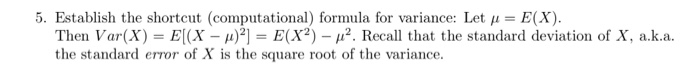 Solved 5, Establish the shortcut (computational) formula for | Chegg.com