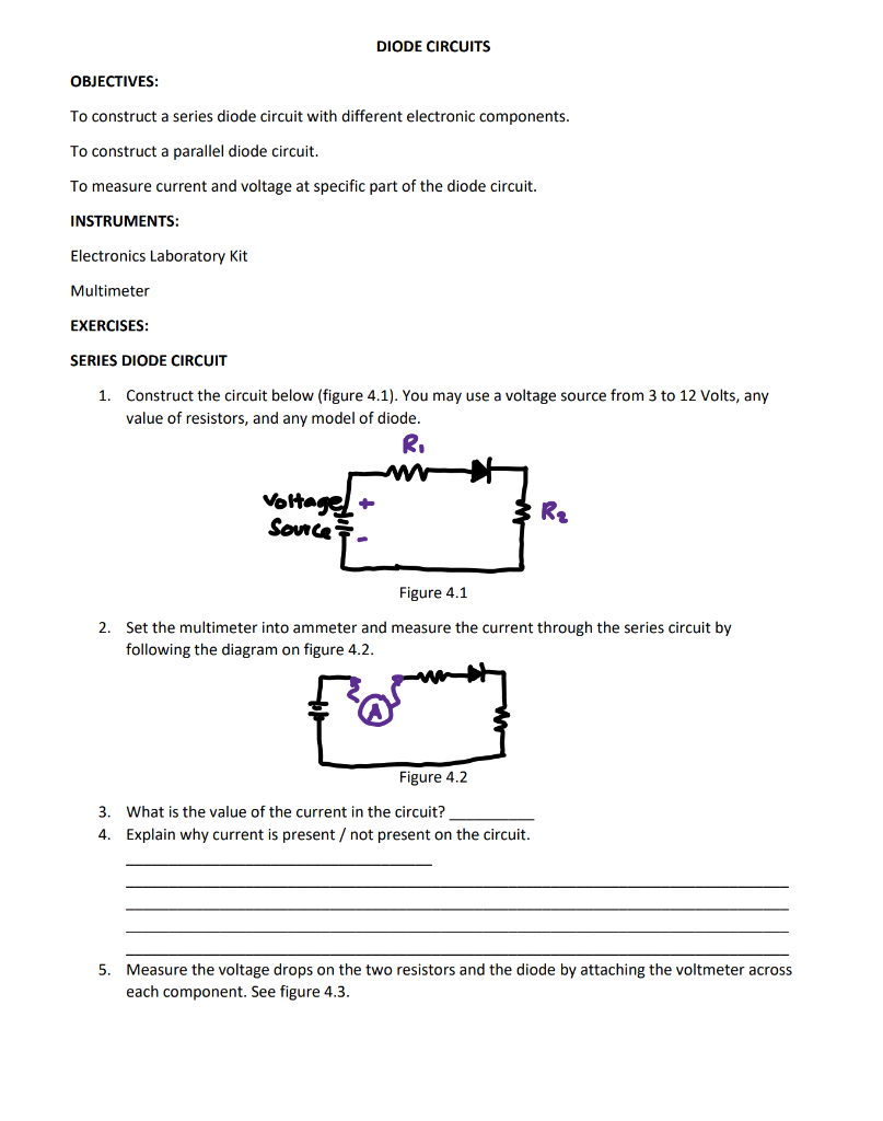 Solved DIODE CIRCUITS OBJECTIVES: To construct a series | Chegg.com