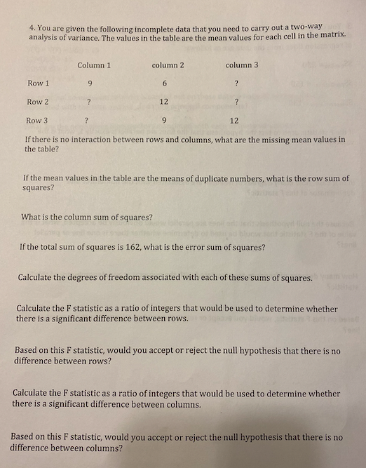4. You are given the following incomplete data that | Chegg.com