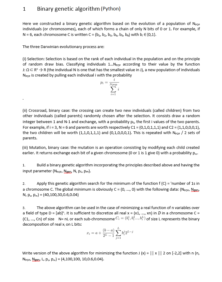 1 Binary genetic algorithm (Python) Here we | Chegg.com