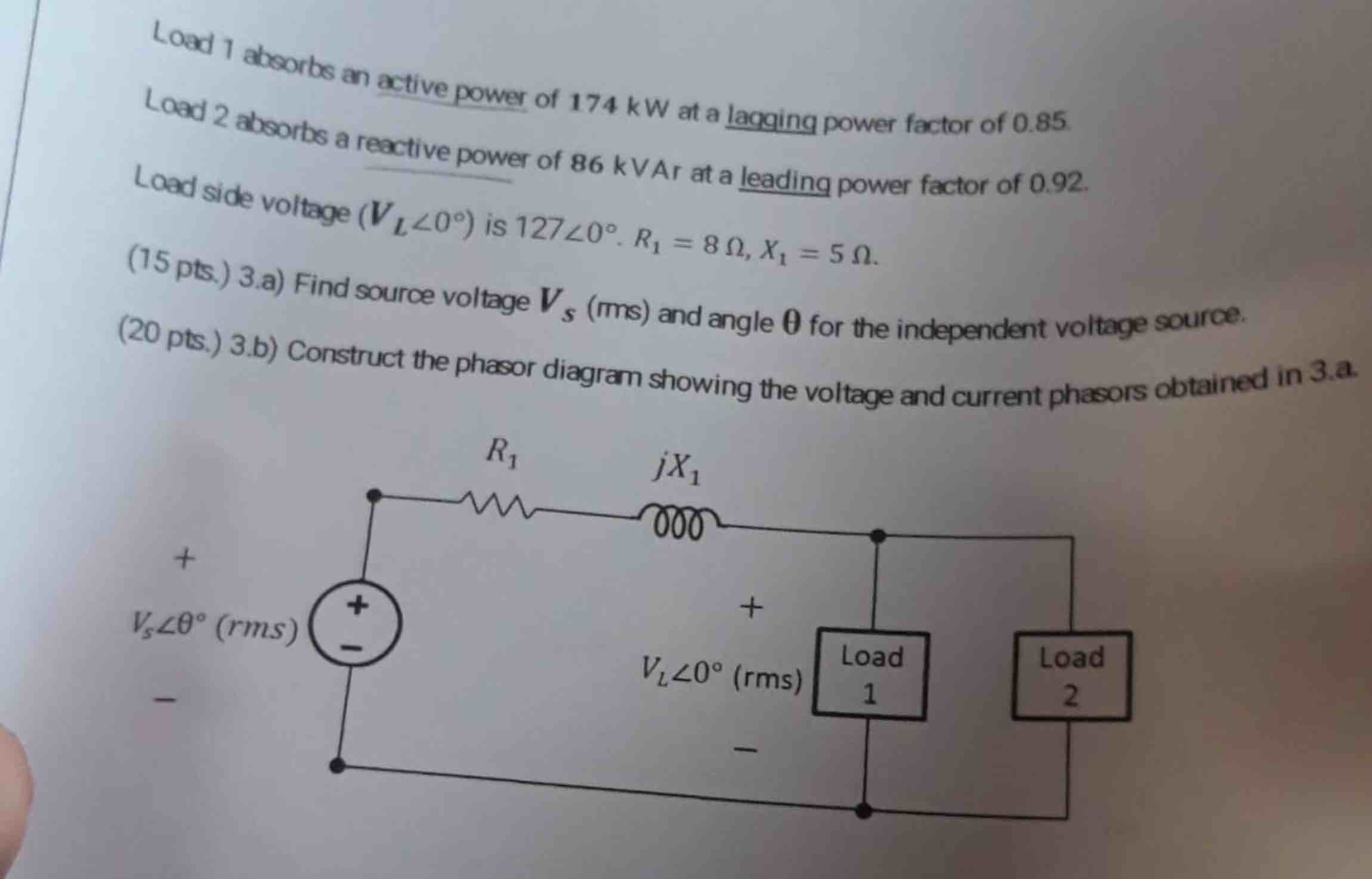 Solved Load 1 absorbs an ﻿active power of 174 kW at ﻿a | Chegg.com