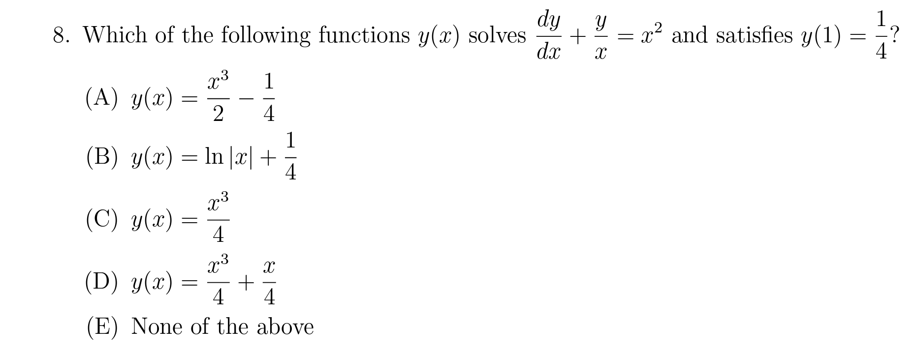 Solved Which of ﻿the following functions y(x) ﻿solves | Chegg.com