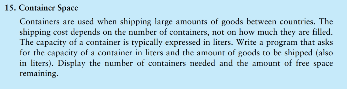Solved 15. Container Space Containers are used when shipping | Chegg.com