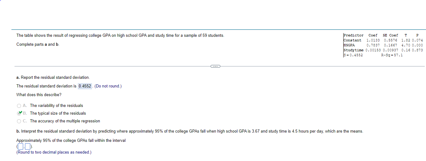 Solved The table shows the result of regressing college GPA | Chegg.com