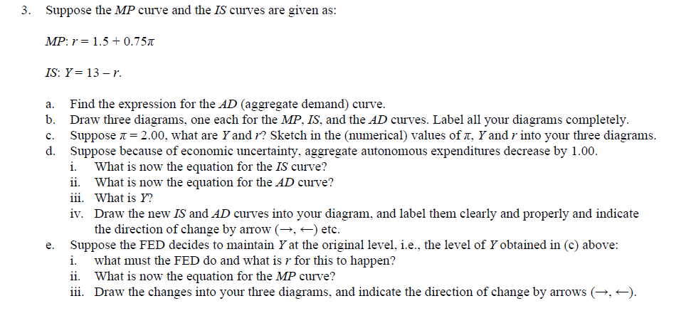Solved 3. Suppose the MP curve and the IS curves are given | Chegg.com