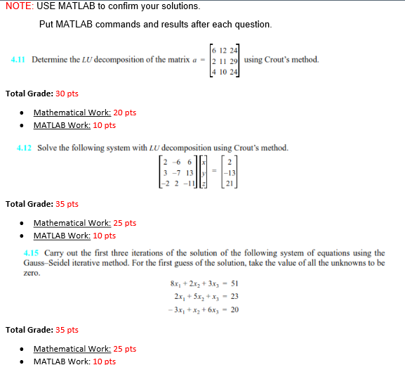 NOTE: USE MATLAB to confirm your solutions. Put | Chegg.com