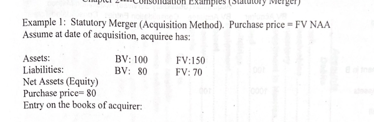 Solved statutory merger (acquisition method) ﻿purchase | Chegg.com