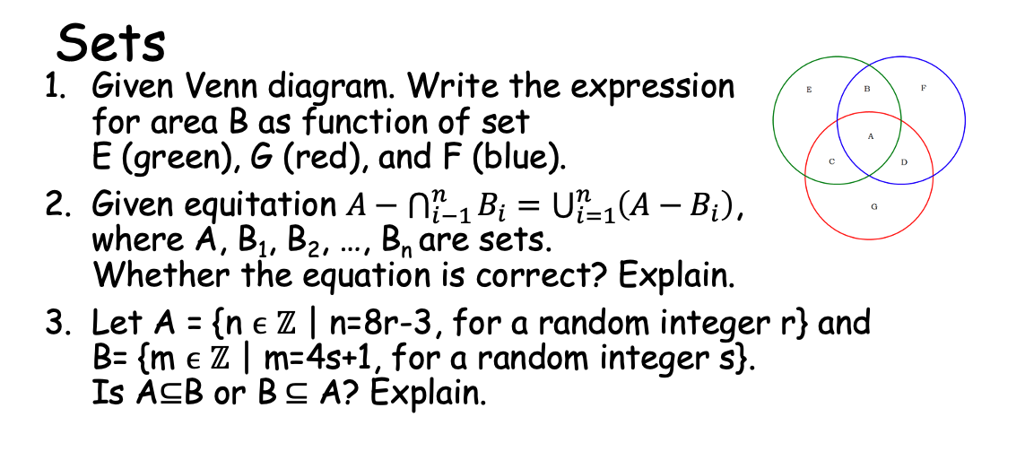 Solved Sets 1. Given Venn diagram. Write the expression for | Chegg.com