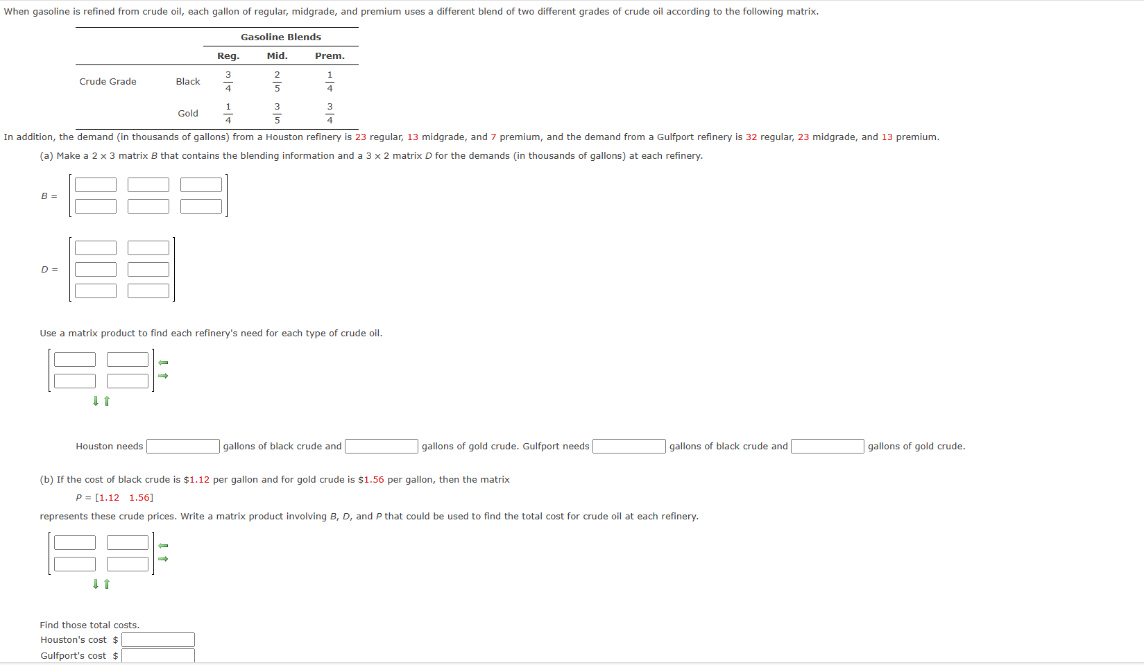 Solved (a) ﻿Make a 2×3 ﻿matrix B ﻿that contains the blending | Chegg.com