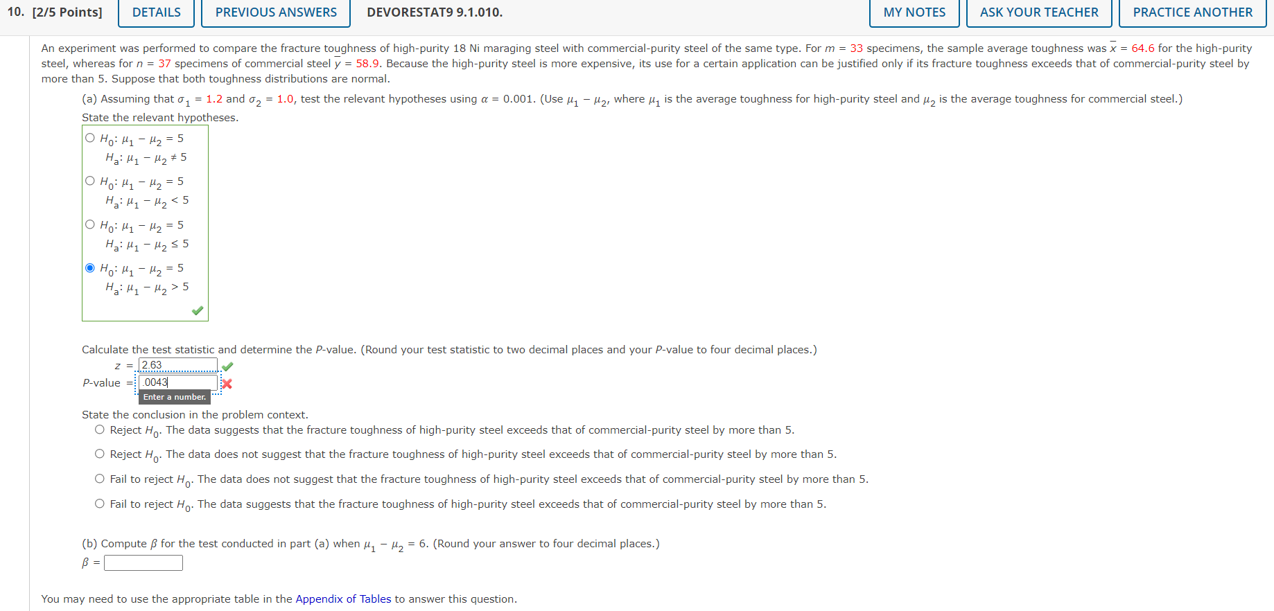 Solved 10. [2/5 Points] DETAILS PREVIOUS ANSWERS DEVORESTAT9 | Chegg.com