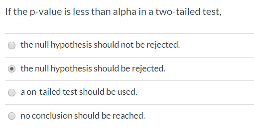 Solved If the p-value is less than alpha in a two-tailed | Chegg.com