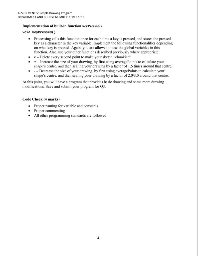 ASSIGNMENT 5: Simple Drawing Program COURSE NUMBER: | Chegg.com